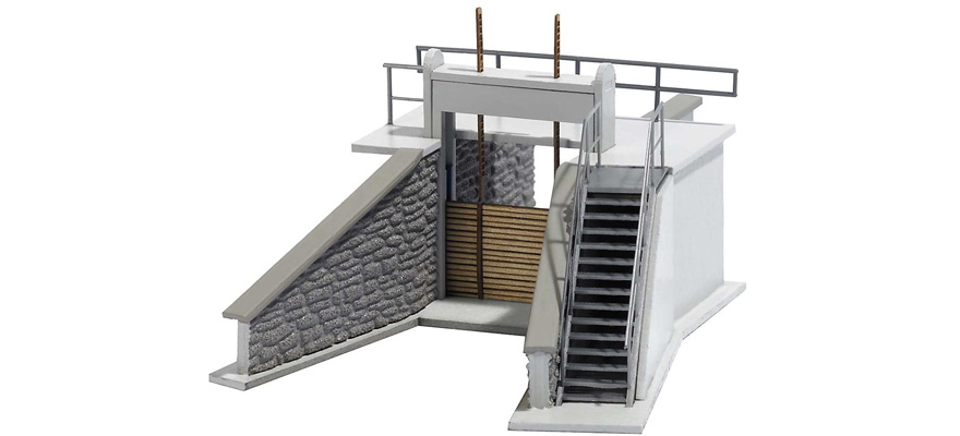 Dam Weir with footbridge - E-trains