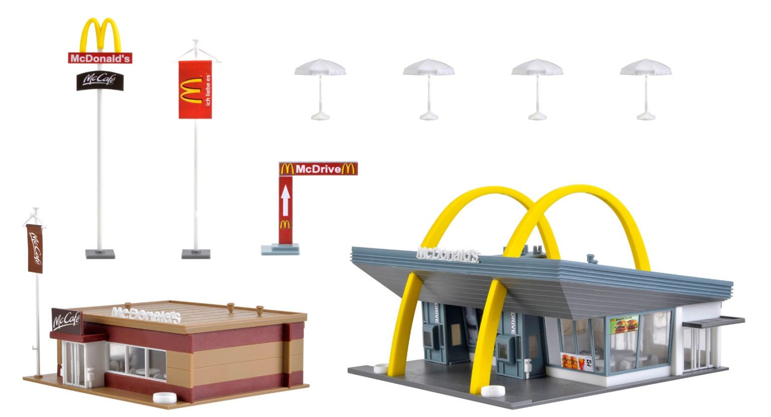McDonald`s fast food restaurant with McCafé - E-trains