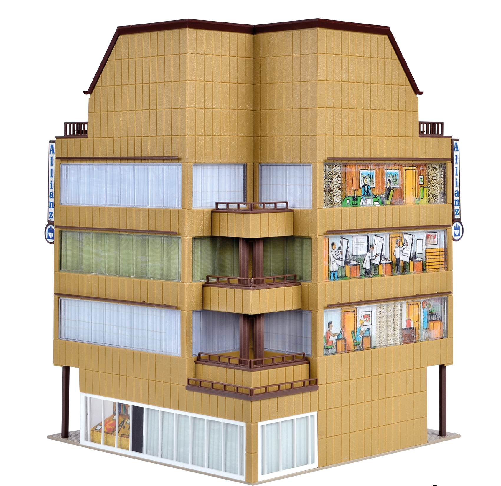 H0 City corner house with roof-deck - E-trains