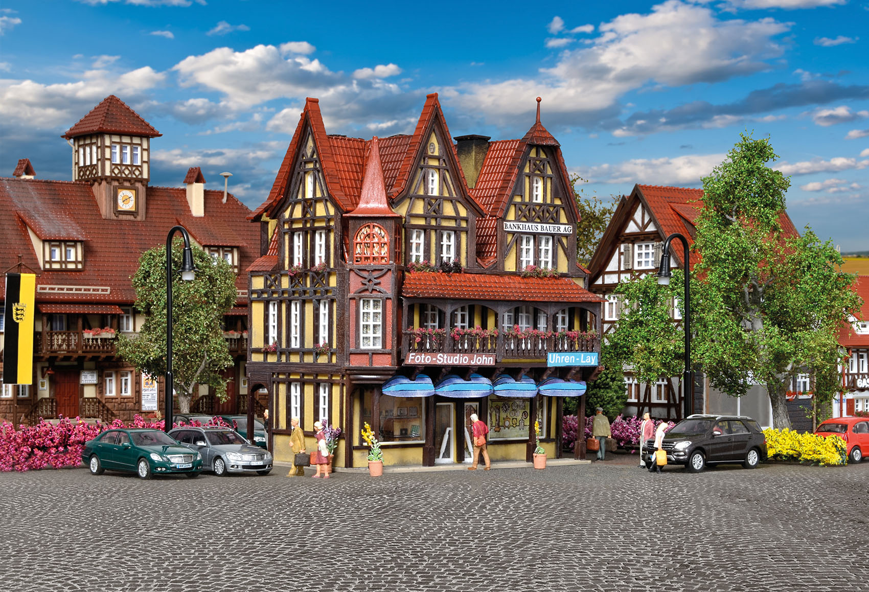 H0 Business building with interior and LED lighting, functional kit - E ...