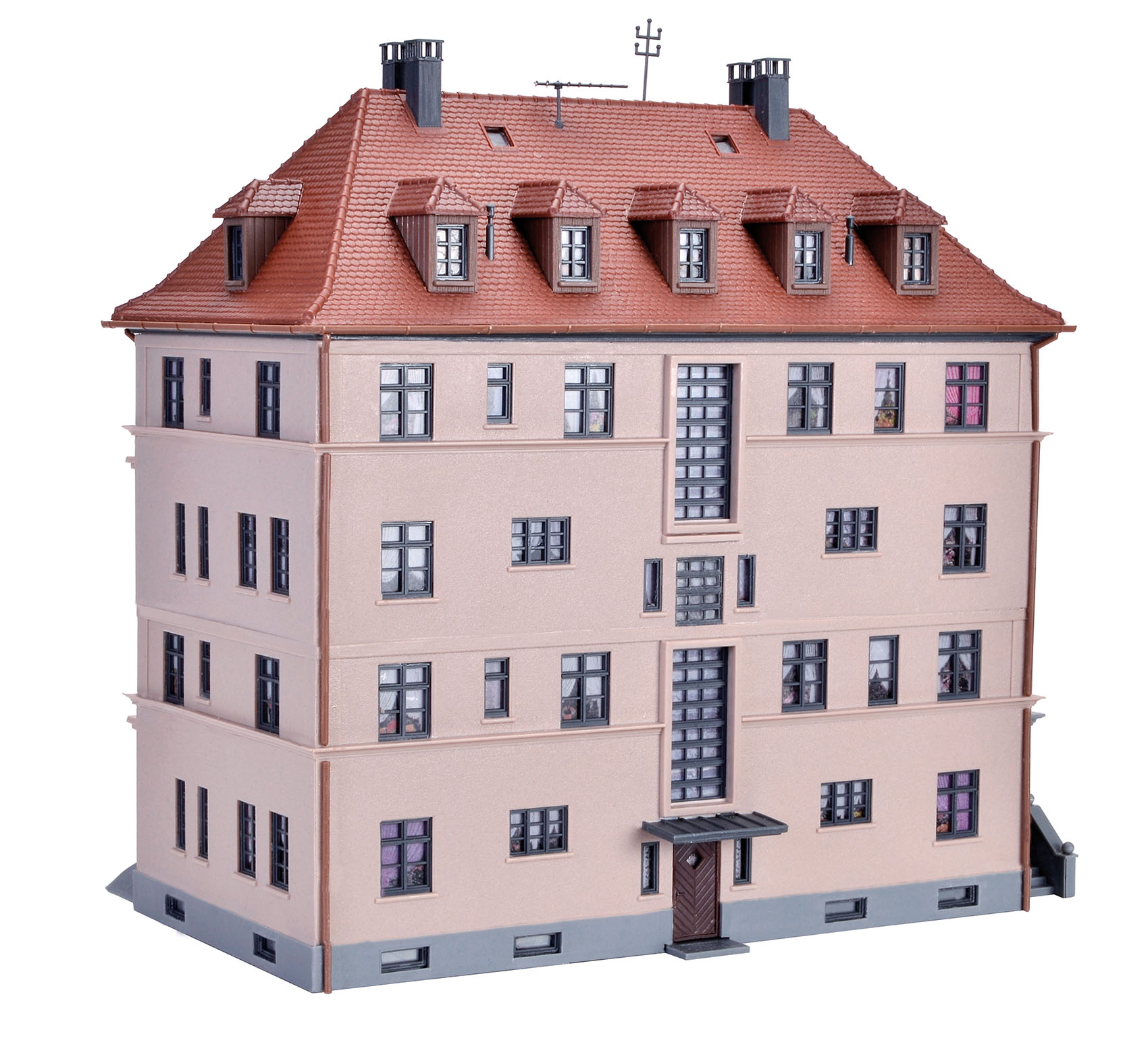 H0 Apartment house with balcony and terrace - Kit - E-trains