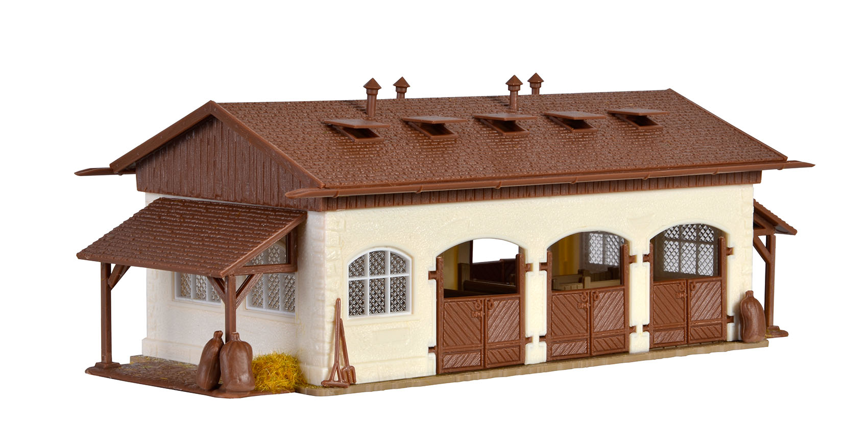 H0 Riding stable with paddock and horses - E-trains