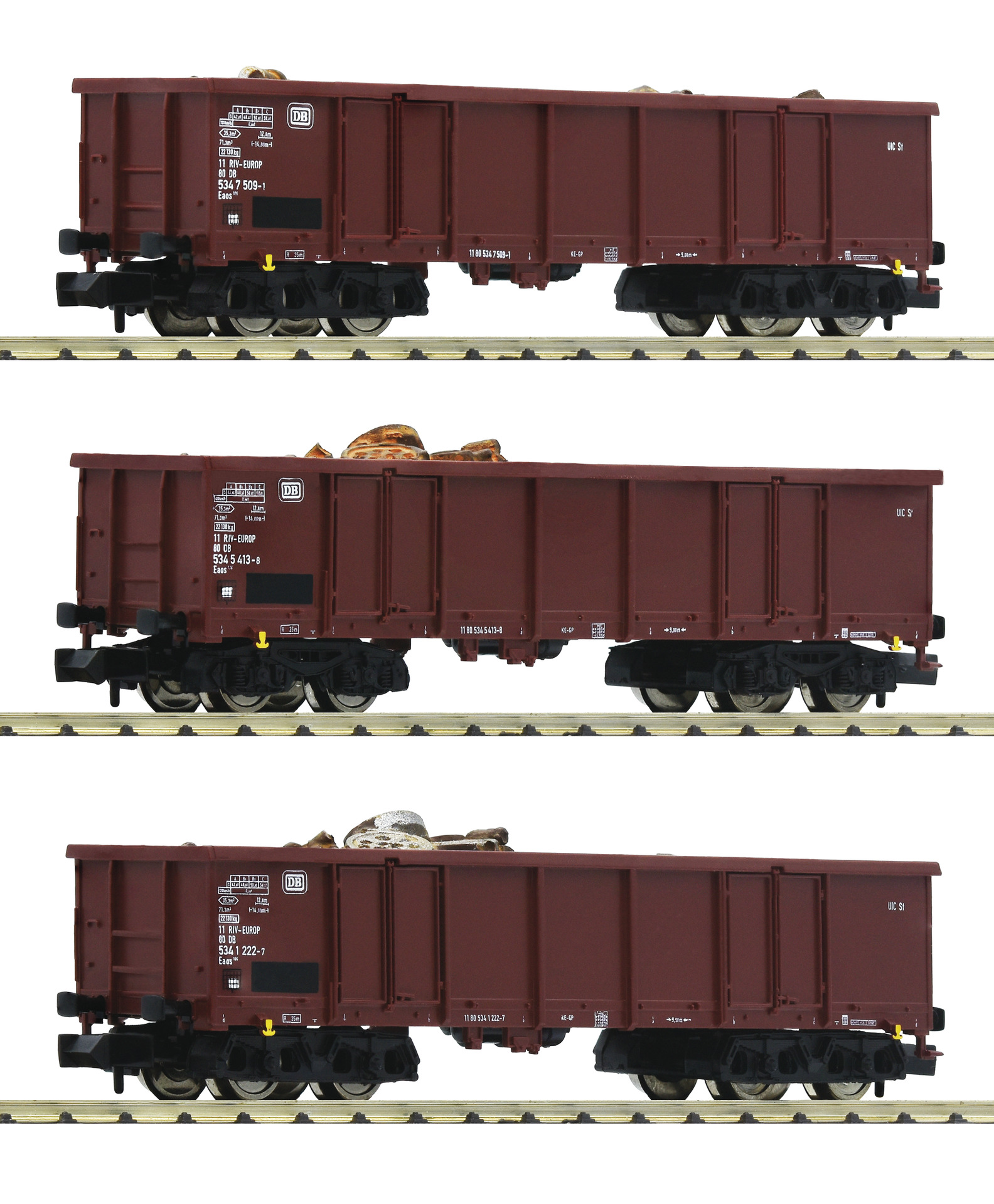 3-piece set goods wagons with scrap metal - DB - E-trains