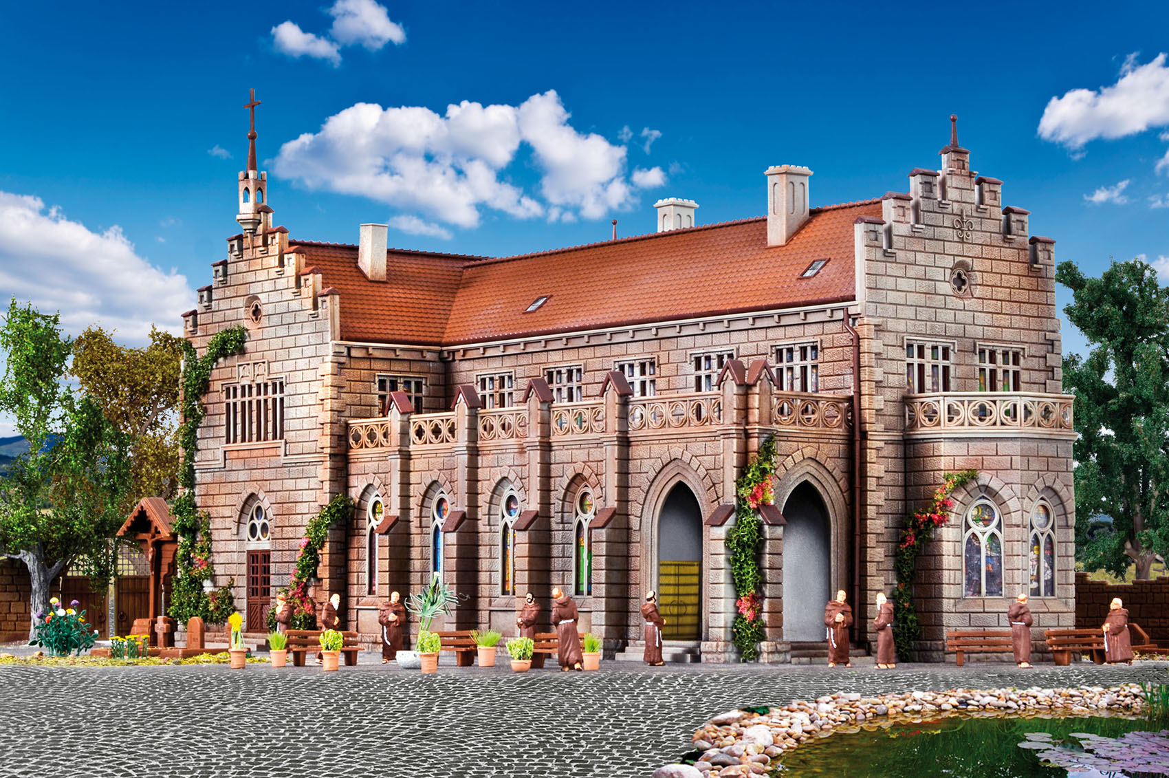 H0 Monastery with graveyard and accessories - Kit - E-trains