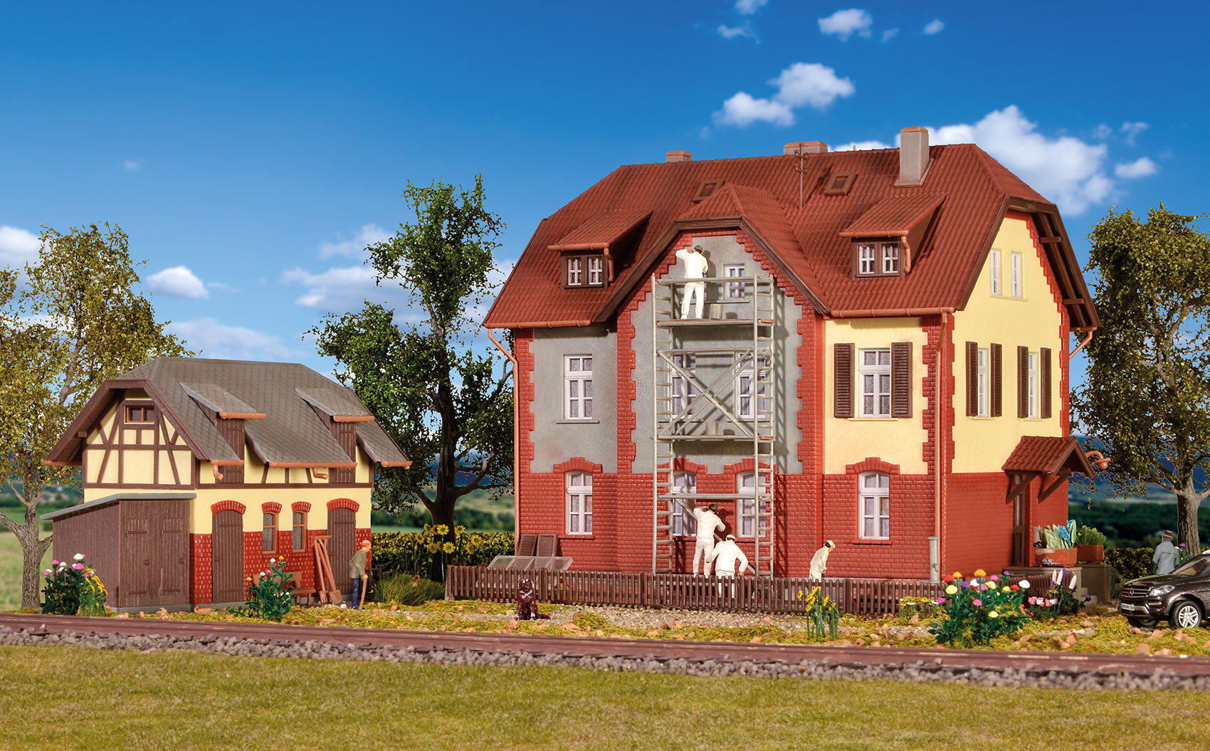 H0 Railwayman house with scaffold and annexe - E-trains