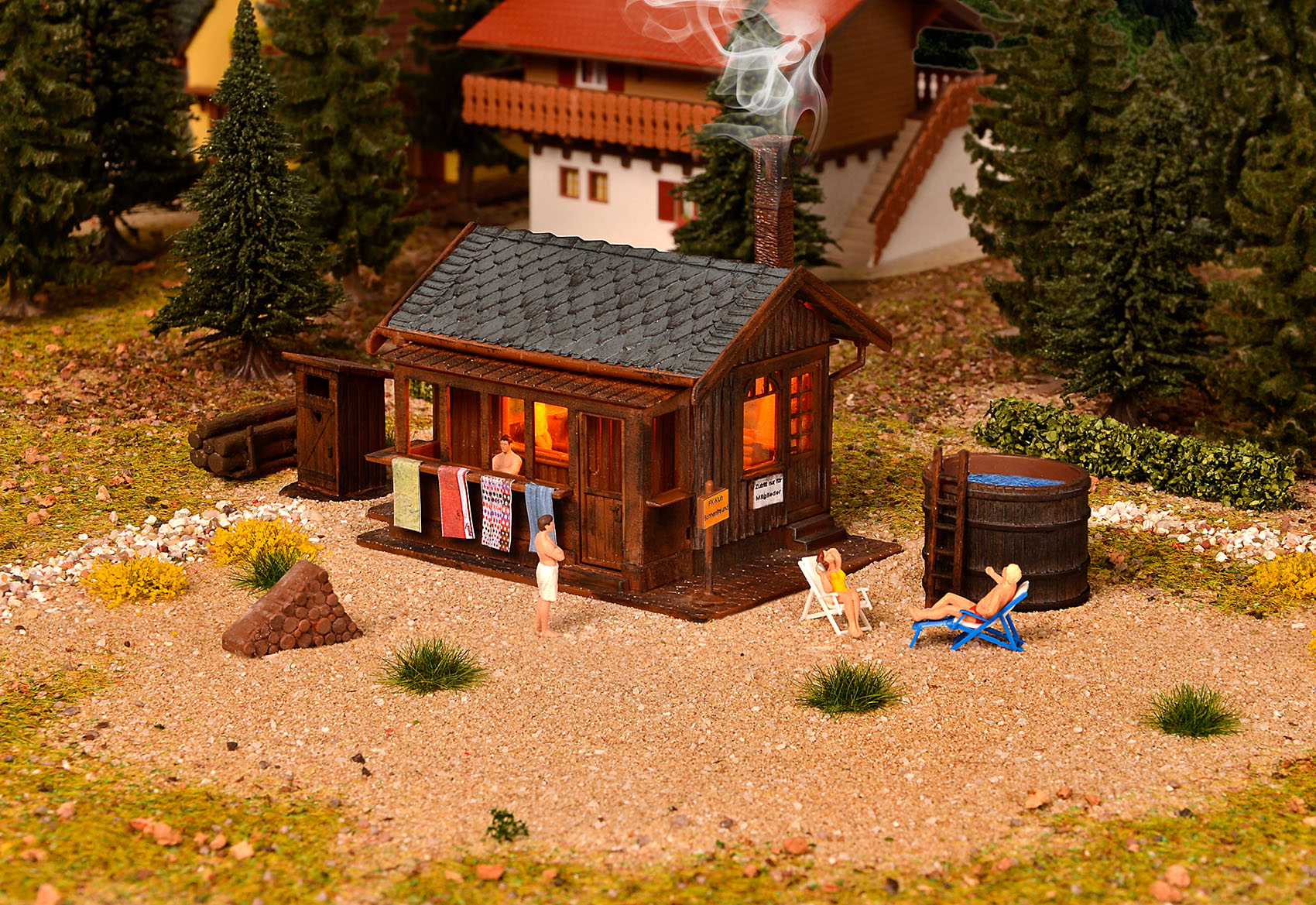 H0 Sauna with interior and LED lighting - Kit - E-trains