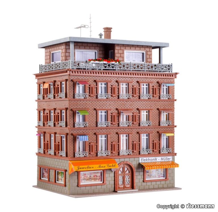 H0 Penthouse with roof-deck, red - kit - E-trains