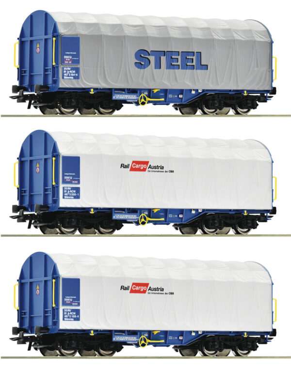 3 piece set: Sliding tarpaulin wagons, ÖBB - E-trains