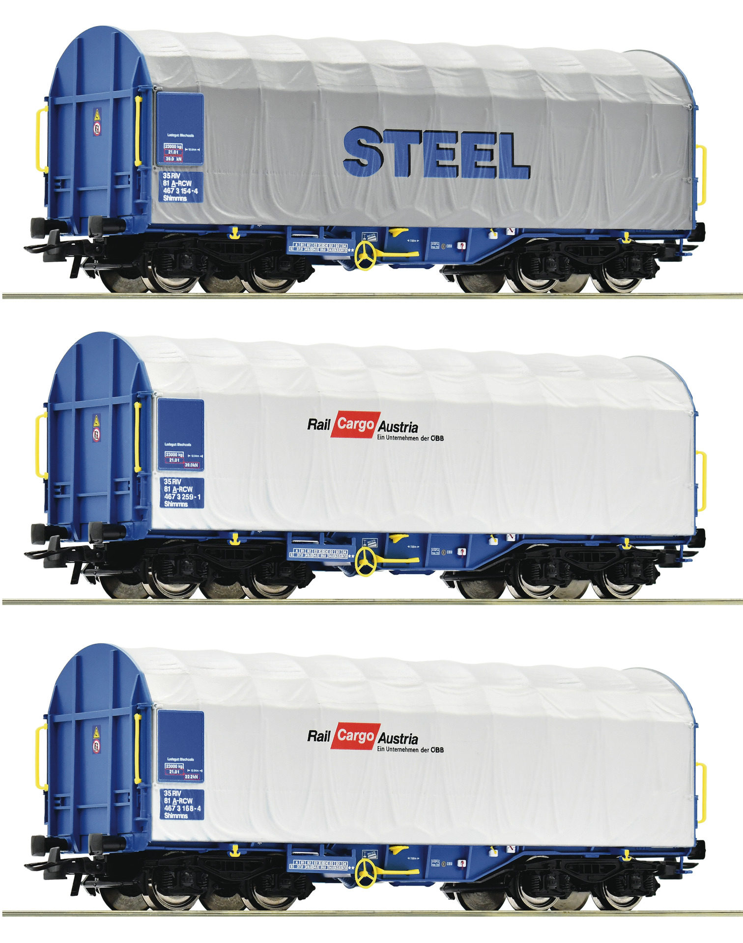 3 piece set: Sliding tarpaulin wagons, ÖBB - E-trains
