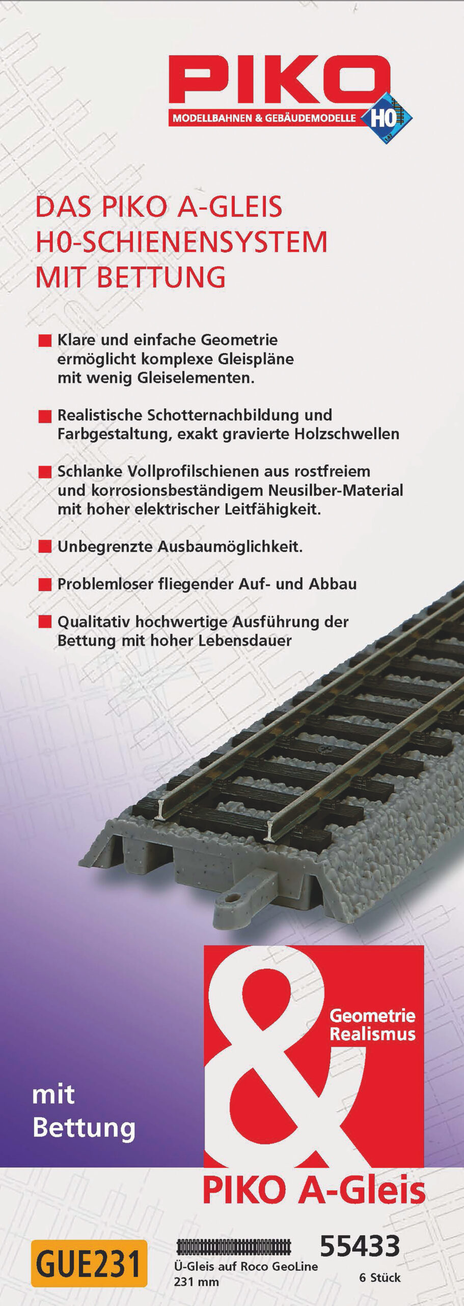 PIKO A-track w roadbed, Transition track to ROCO** GeoL - E-trains