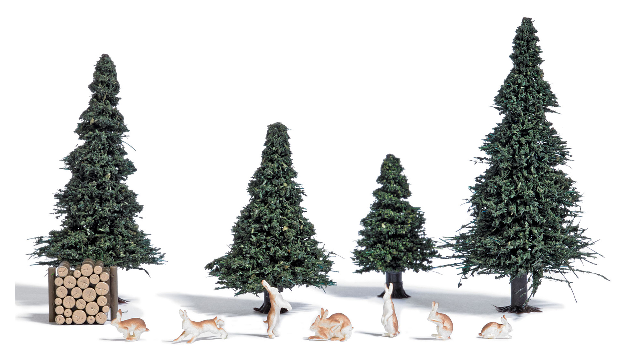 7 hares in different positions & Accessories - E-trains