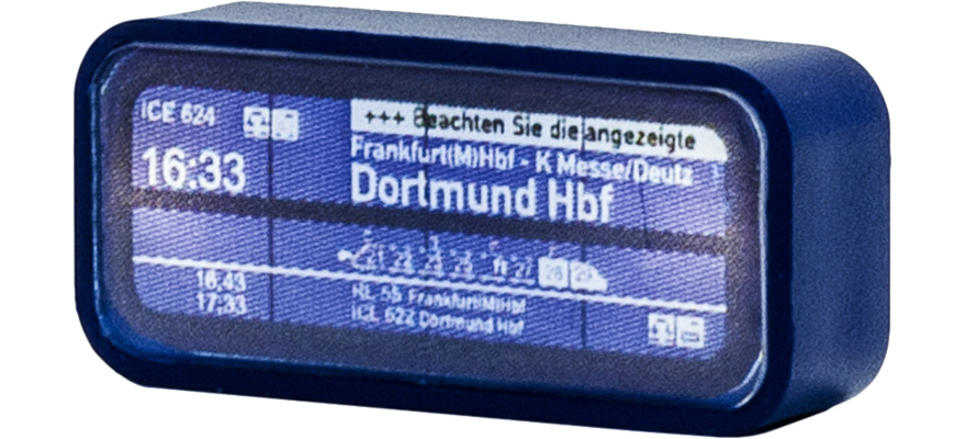 Modern train destination indicator with LED lighting - E-trains