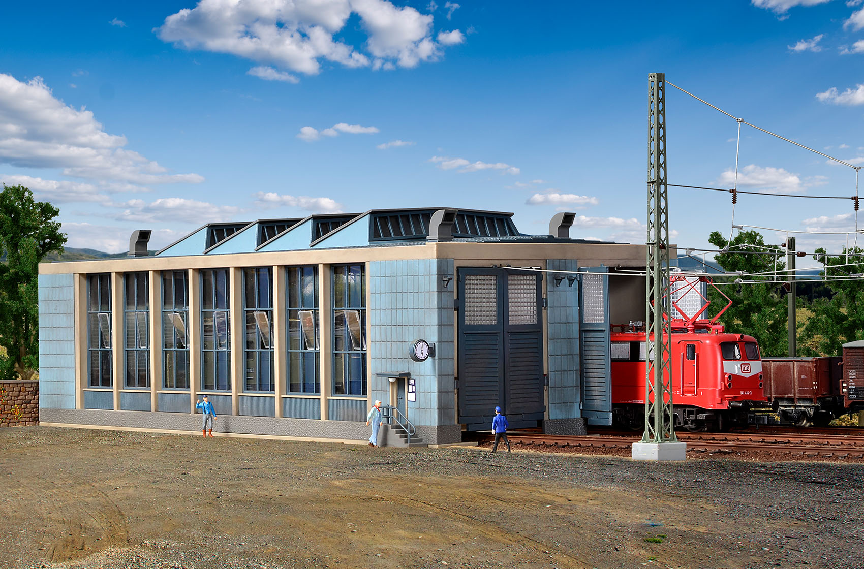 E-Loco shed with door lock mechanism - Kit - E-trains