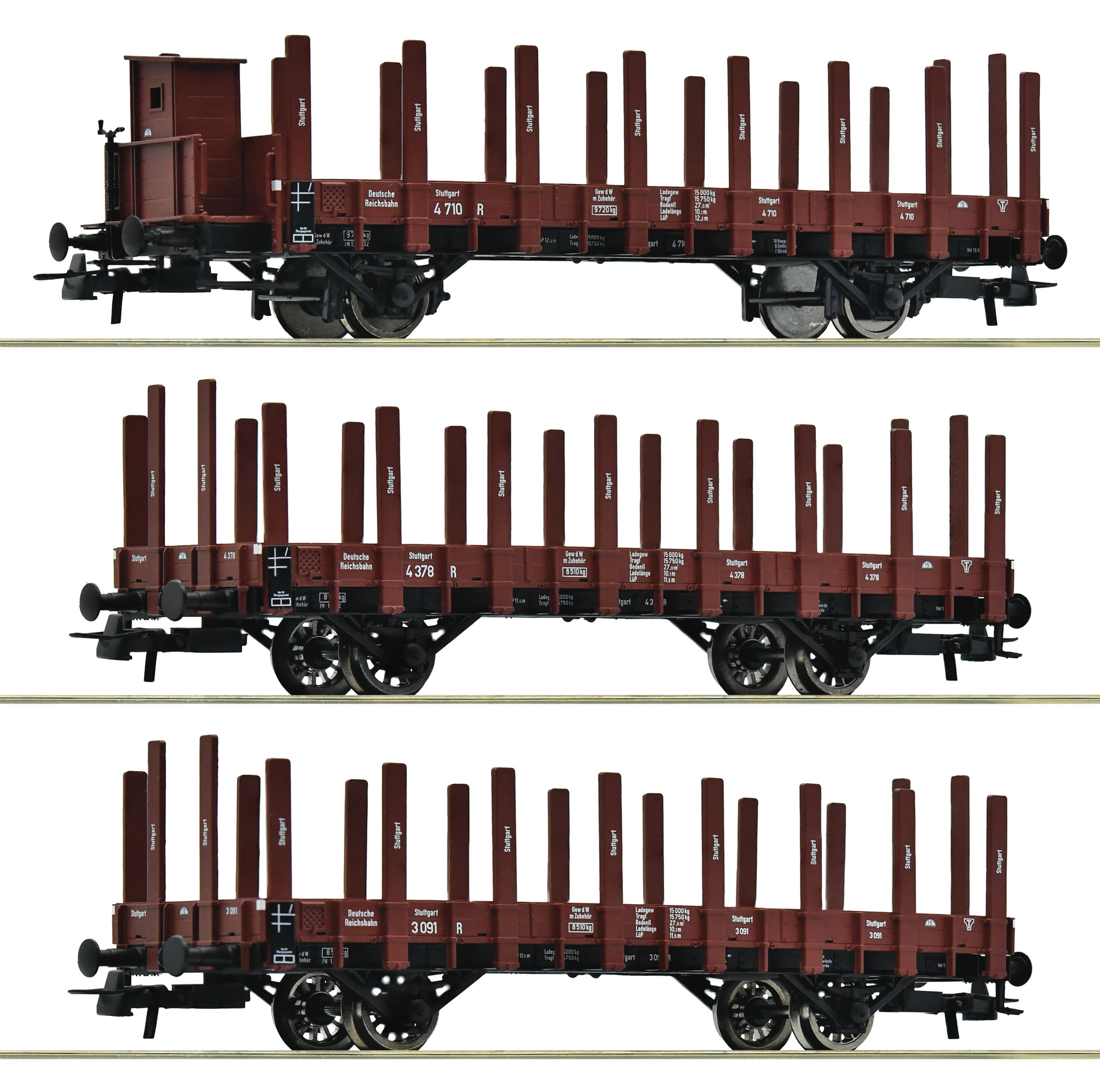 3 piece set: Stake wagons, DRG - E-trains