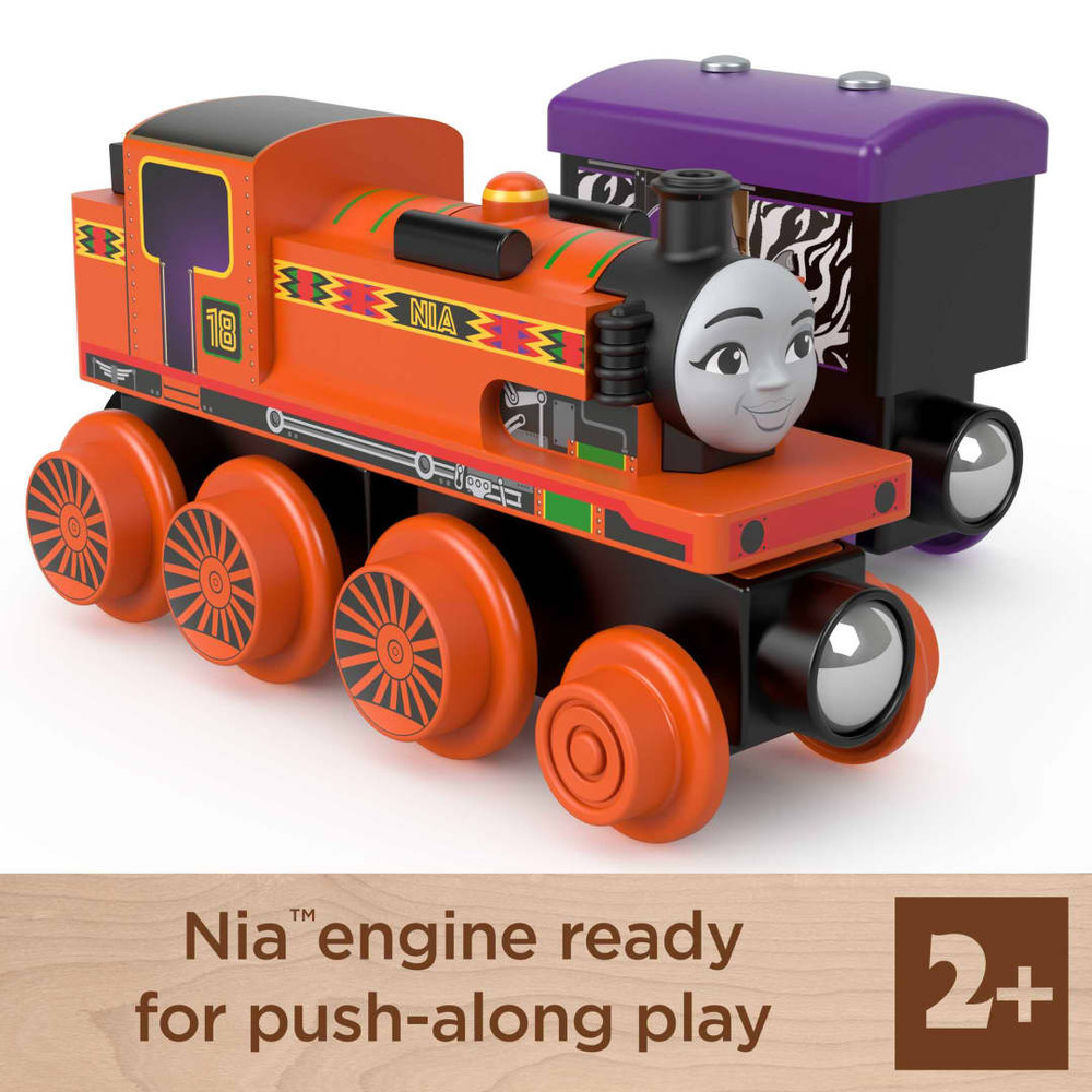 THOMAS & FRIENDS WOODEN RAILWAY - NIA ENGINE AND CARGO CAR - E-trains